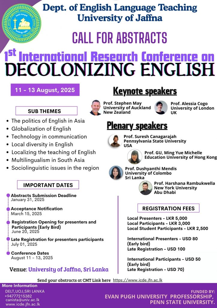 1st INTERNATIONAL CONFERENCE ON DECOLONIZING ENGLISH – Department of ...